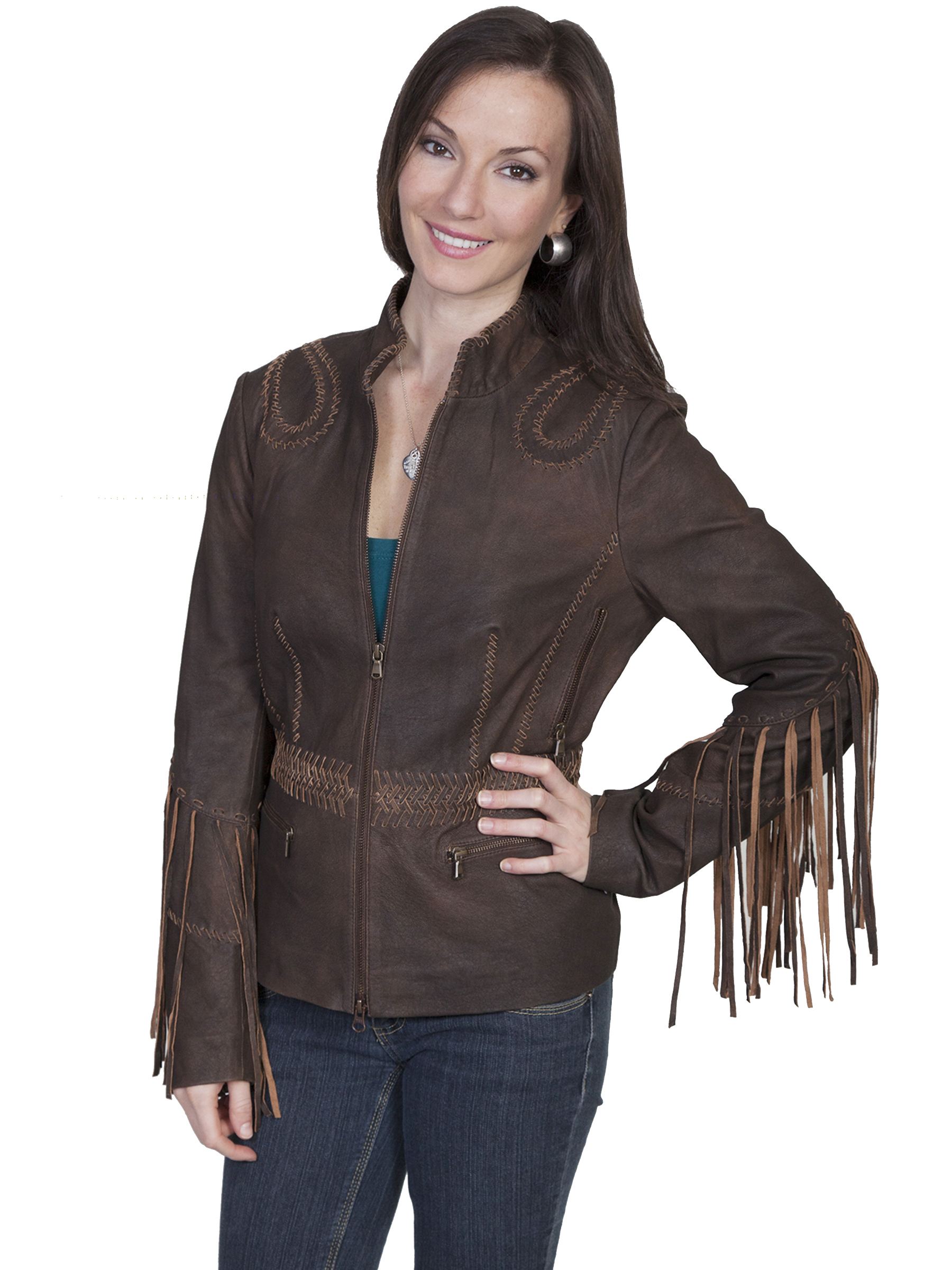 Pungo Ridge - Scully Ladies Ranch Leather Jacket w/Fringe - Brown ...